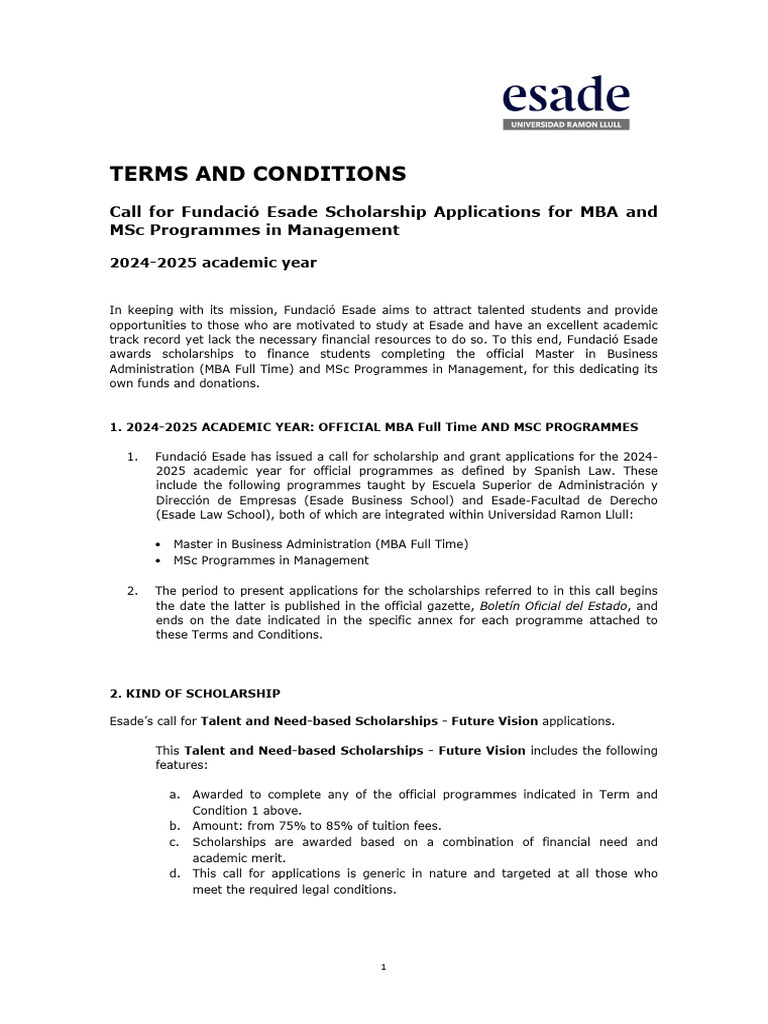 BECAS - MBA-MSC-EG - Bases Convocatoria - 2024-2025 | PDF | Master Of ...