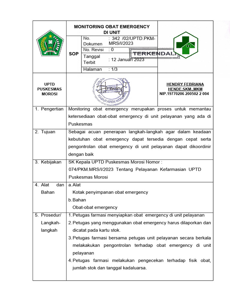 SOP Obat Emergency | PDF | Kesehatan Holistik