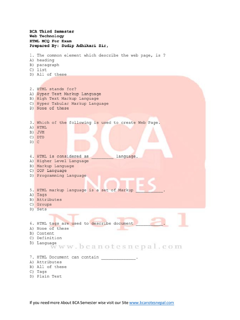 Html Mcq Question Pdf