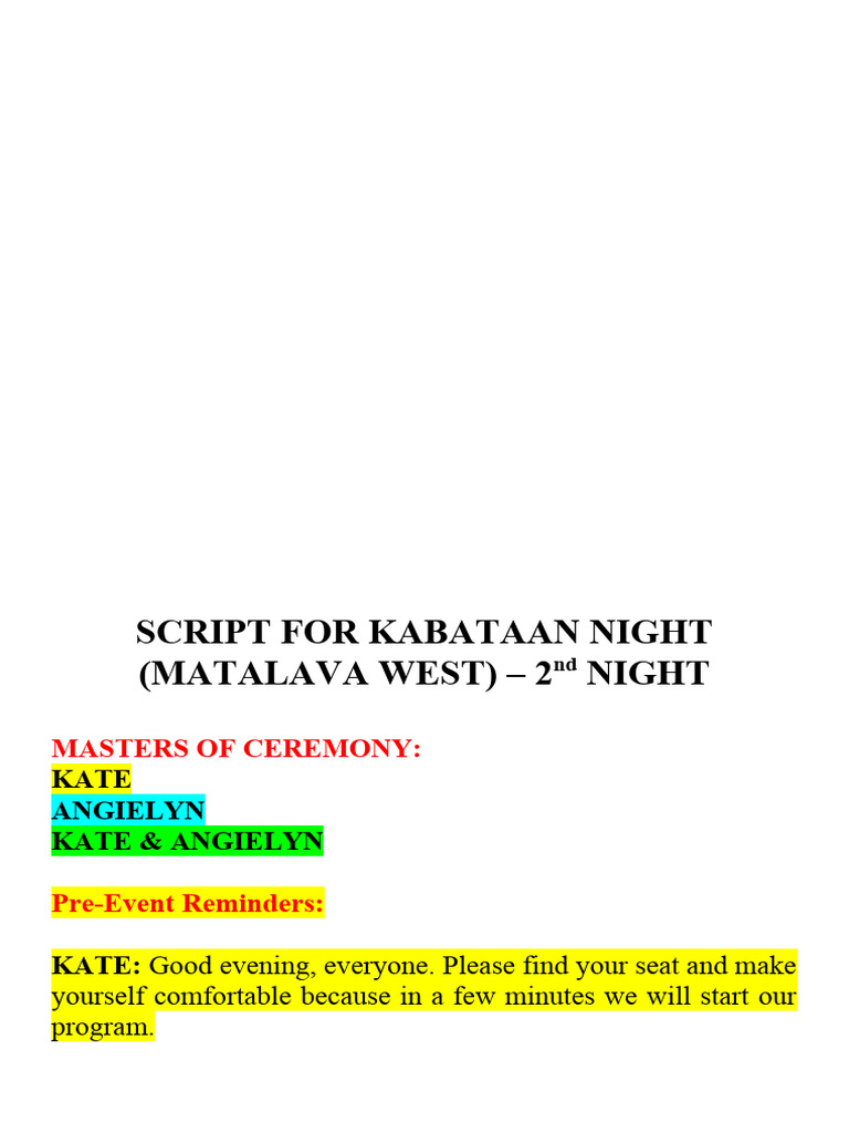 Script For Kabataan Night | PDF | Performing Arts | The Arts