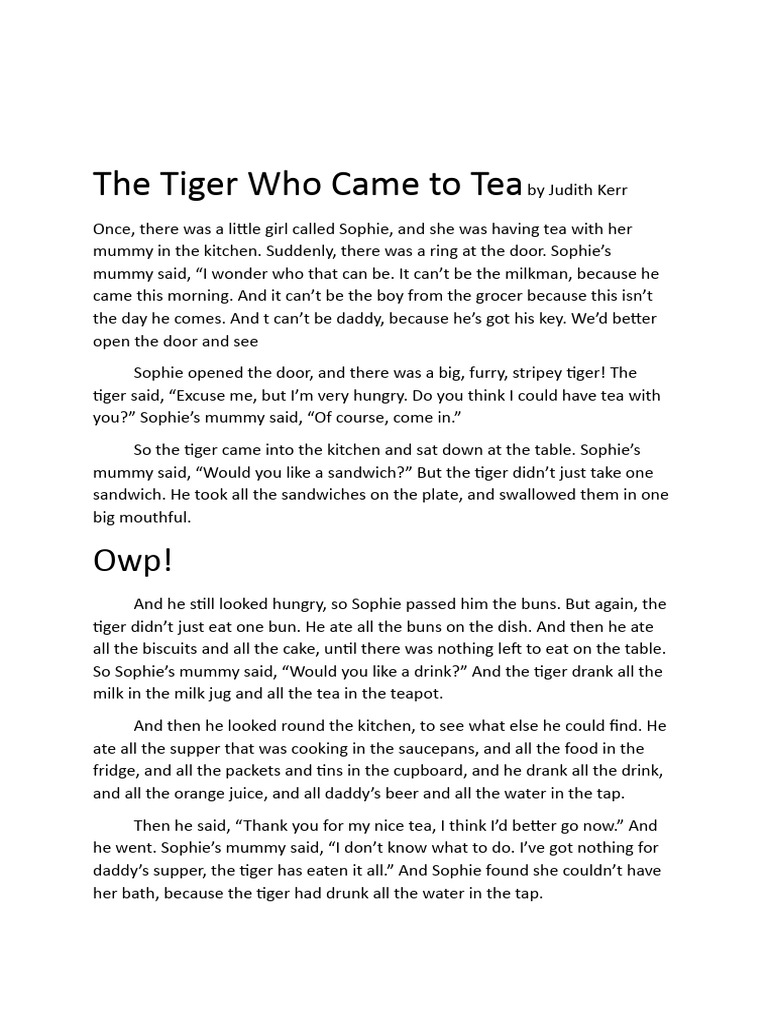 The Tiger Who Came to Tea | PDF | Cuisine | Foods