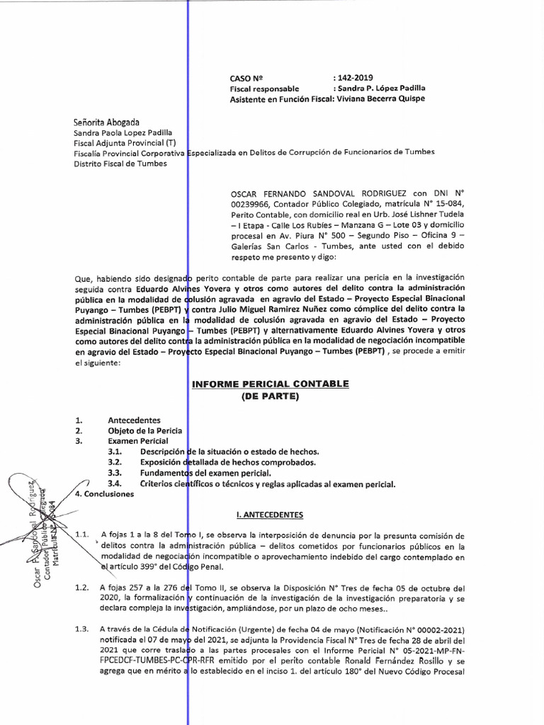 Informe Pericial Contable de Parte Oscar F. Sandoval R. | PDF | Presupuesto