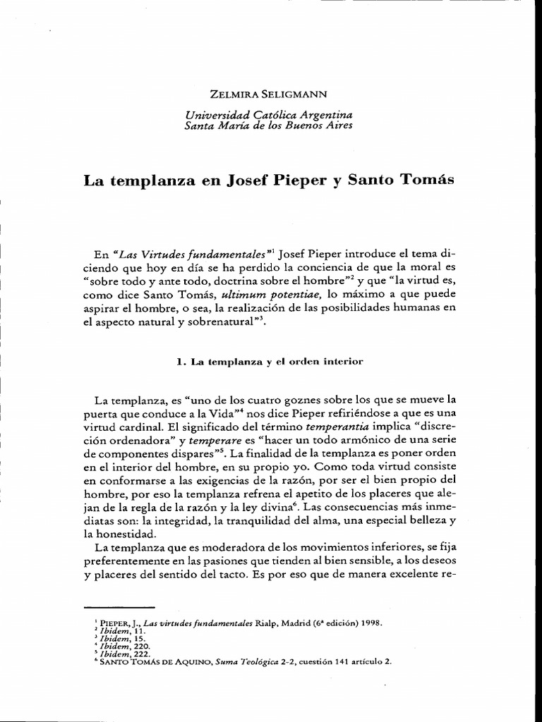 Templanza Josef Pieper TEMPLANZA | PDF | Tomás de Aquino | Virtud