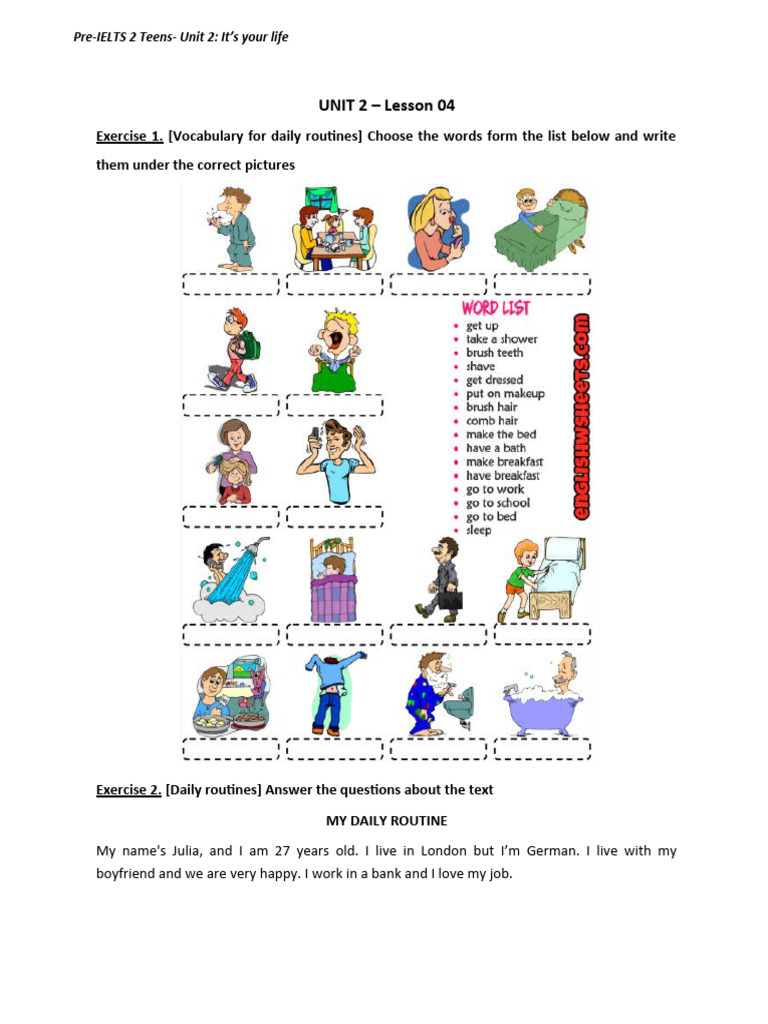 Worksheet lesson 04 | PDF | Lunch