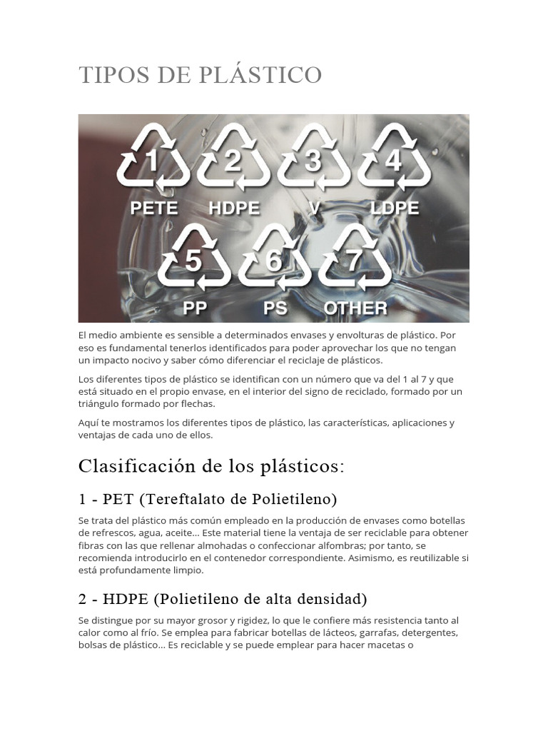 Clasificación de los 7 tipos de plástico | PDF | El plastico | Reciclaje