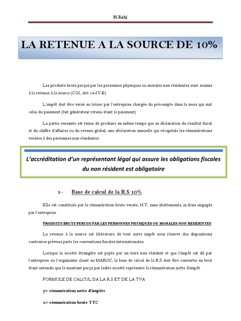 La Retenue a La Source de 10 | Paiements | Impôts