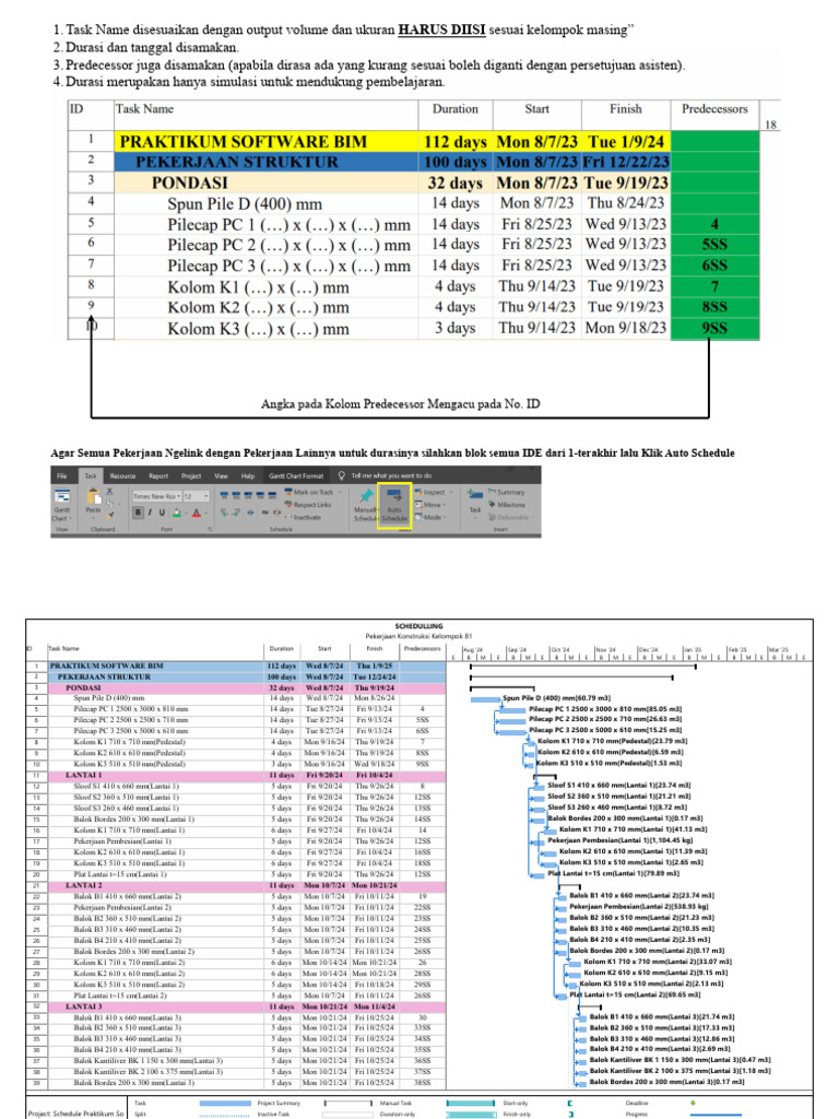 Predecessor & Durasi Praktikum Software Bim 2024 | PDF