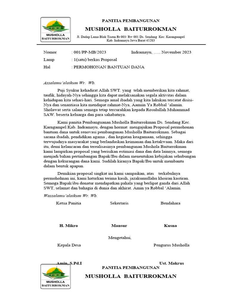 Contoh Pembangunan Musholla | PDF