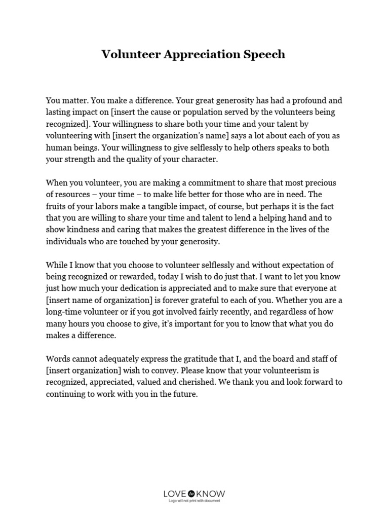 3420 Volunteer Appreciation Speech | PDF