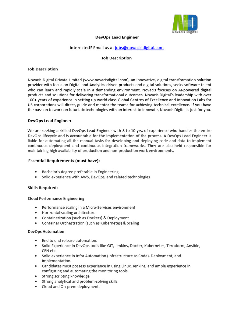 DevOps Lead JD - Final - April 2024 | PDF | Cloud Computing | Automation