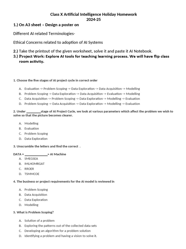 Class X Artificial Intelligence Worksheet | PDF | Artificial ...