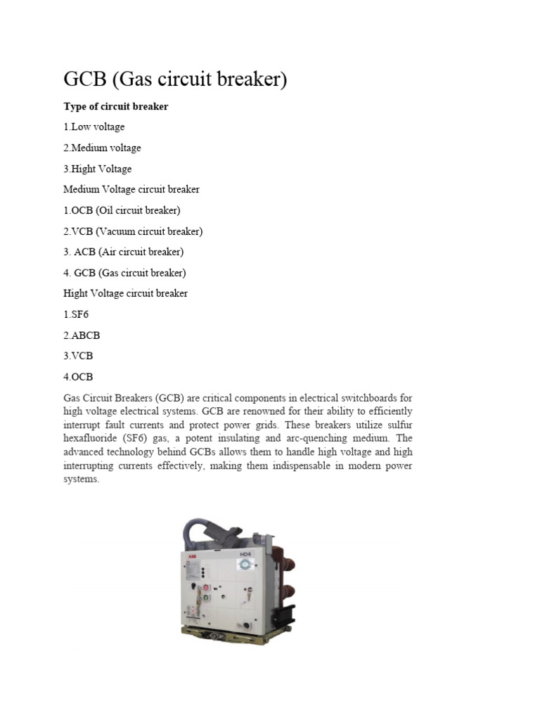 GCB (Gas Circuit Breaker) | PDF