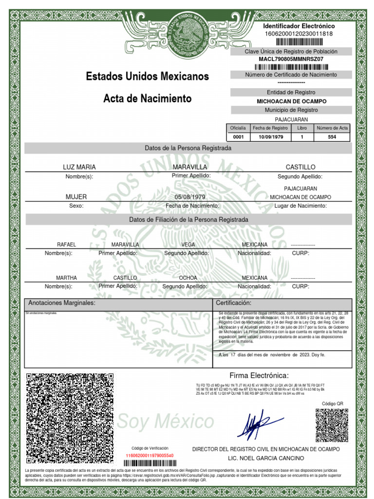 Acta de Nacimiento Michoacán 1979 | PDF | Privacidad | Aplicaciones de la criptografía