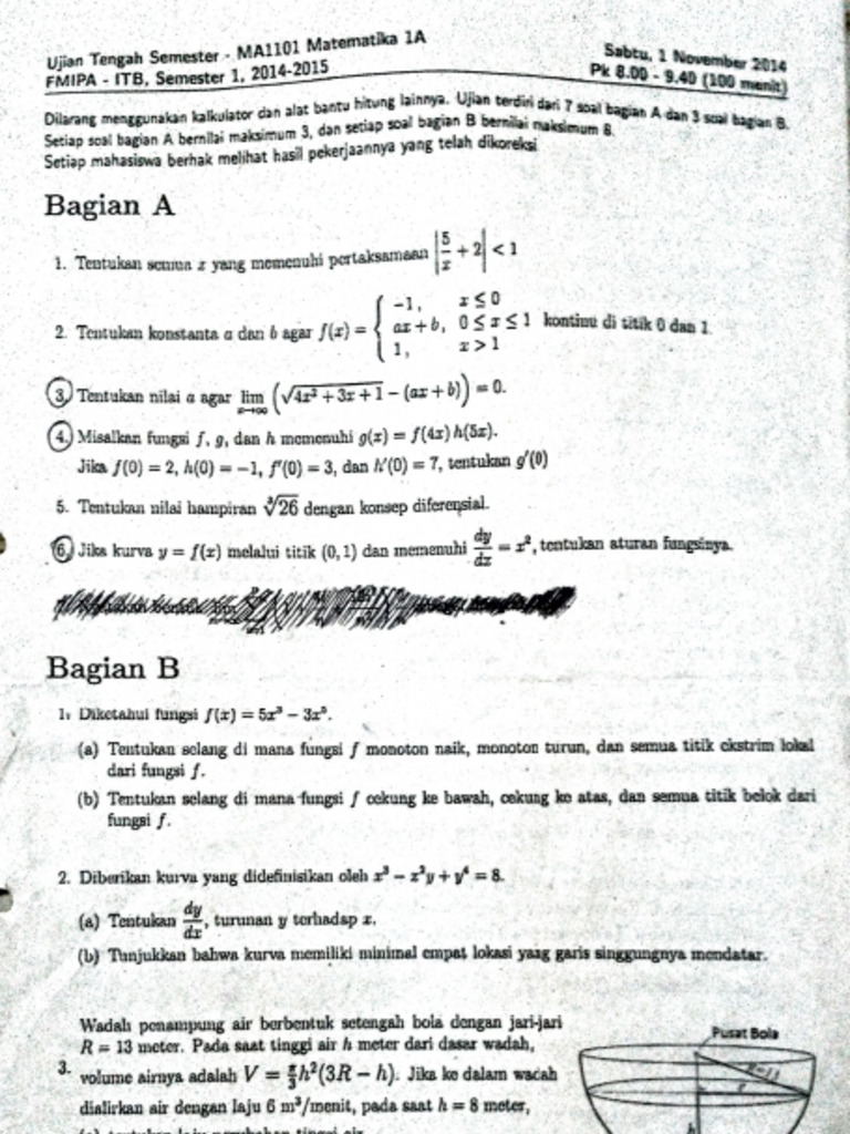 Soal2 Latihan UTS SM. 1 Kalkulus | PDF