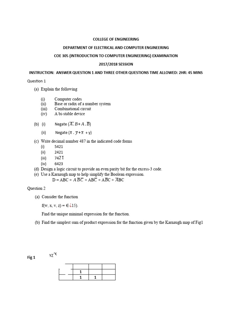 COE305exam17-18 Computer Engineering | PDF | Electrical Engineering | Digital Electronics
