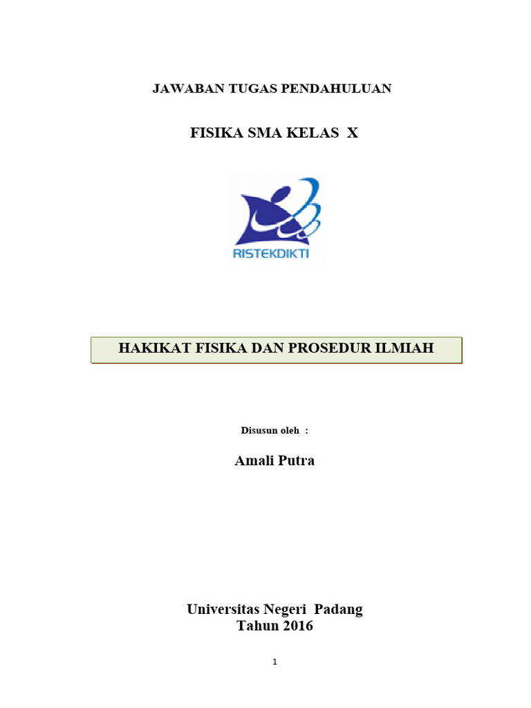 E-Contoh JWB Tugas PDH 01-Fis Sma KL X-2016 | PDF