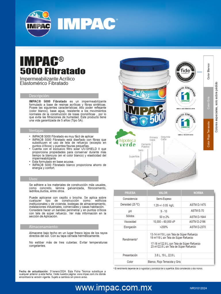 Impac 5000 Fibratado | PDF | Agua | Hormigón
