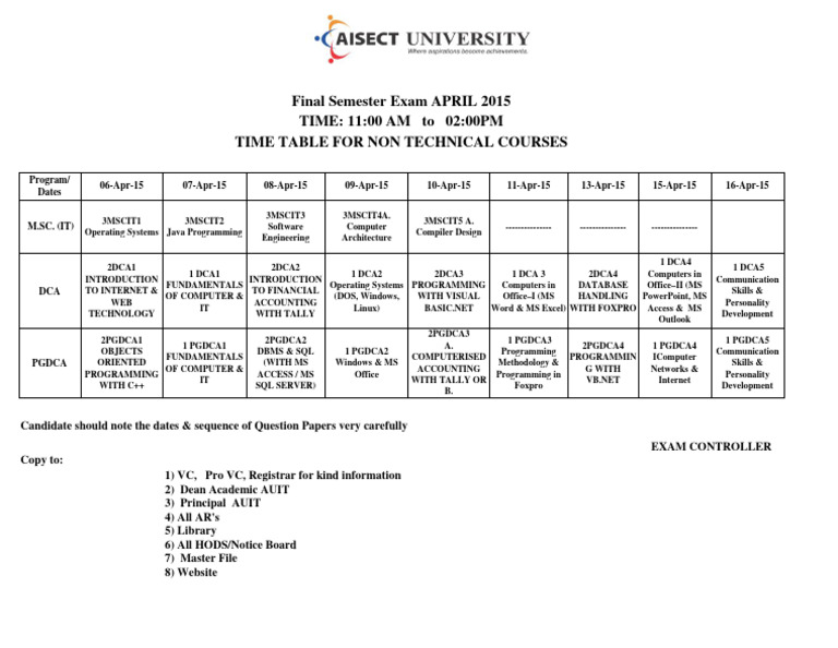 AISECT PG TimeTable 4415 | PDF | Databases | Operating System