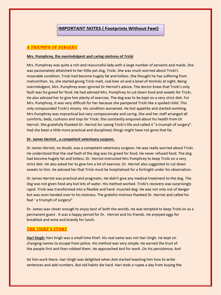 Important Notes - Footprints Without Feet | PDF