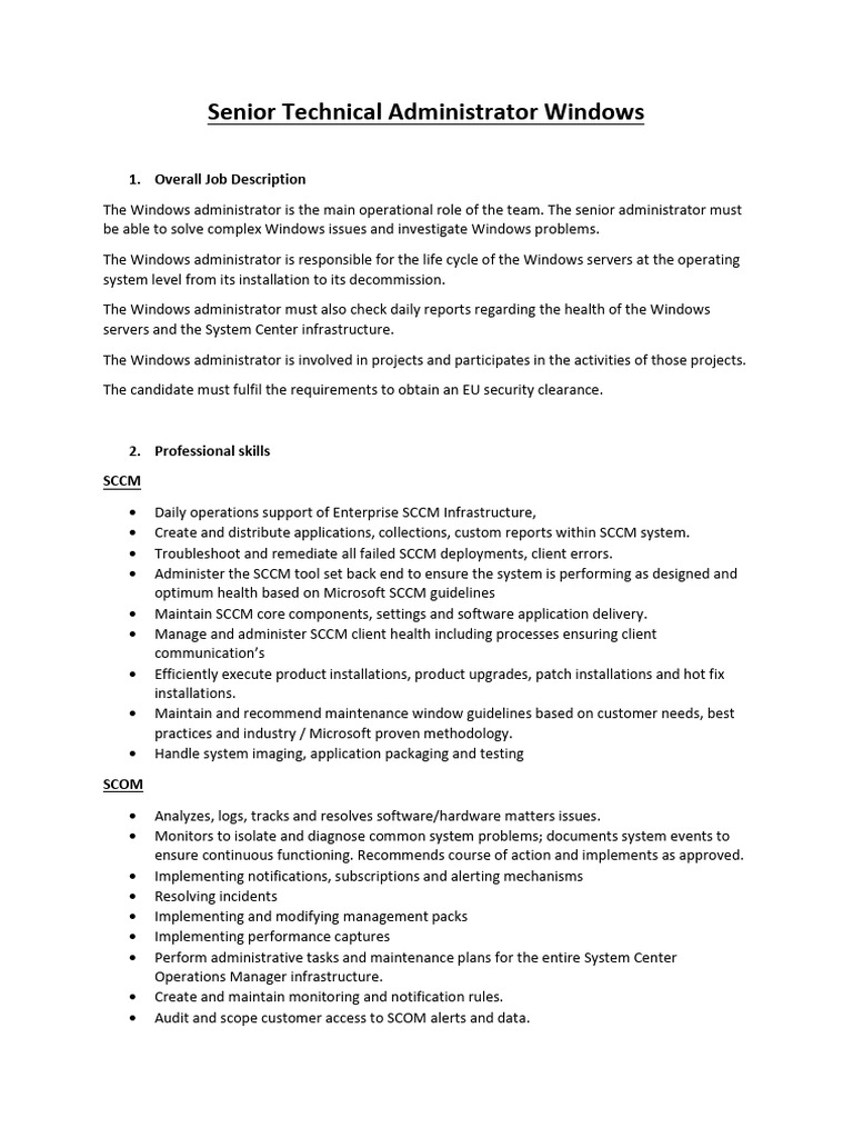 Senior Windows Administrator Role Overview | PDF | Microsoft Windows ...