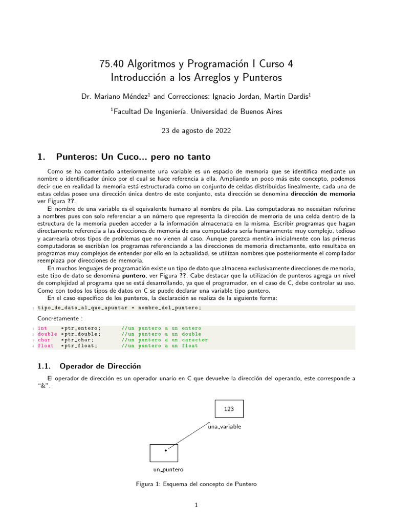 Introducción a Punteros y Arreglos | PDF | Puntero (Programación de computadora) | Variable ...