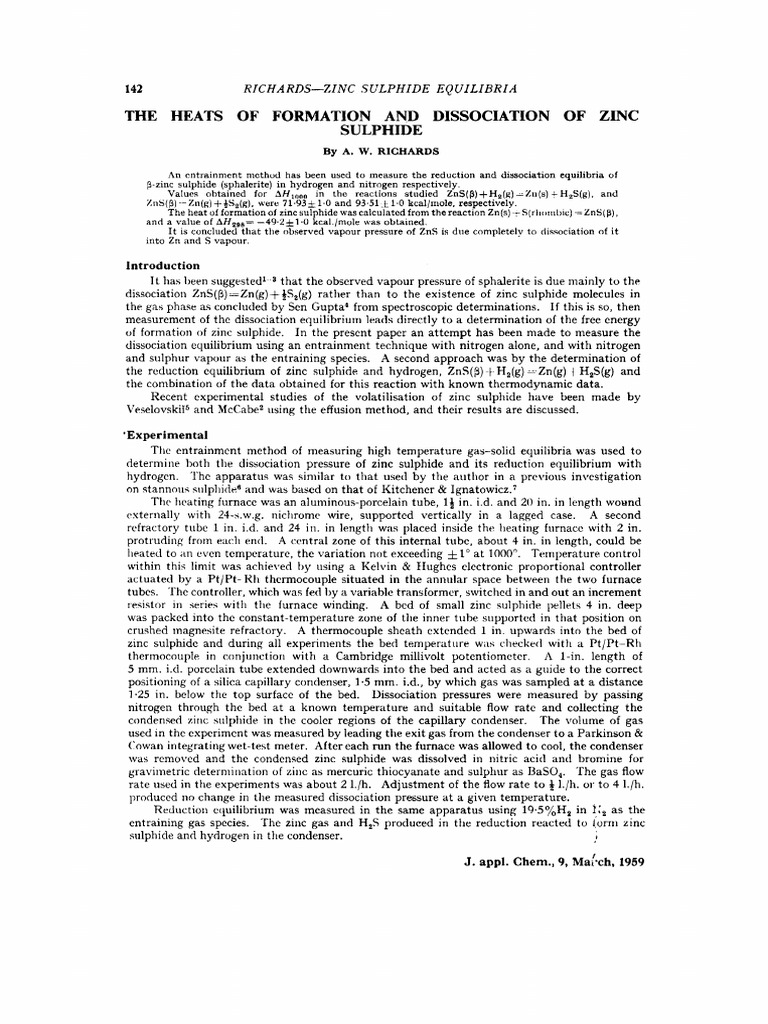 Zinc Sulphide Heating and Equilibria | PDF | Chemical Equilibrium ...