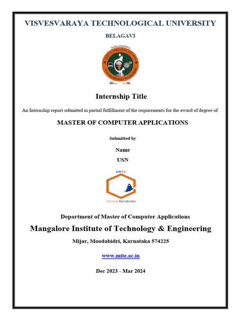 22MCA39 Internship Report Format | Download Free PDF | Web Development ...