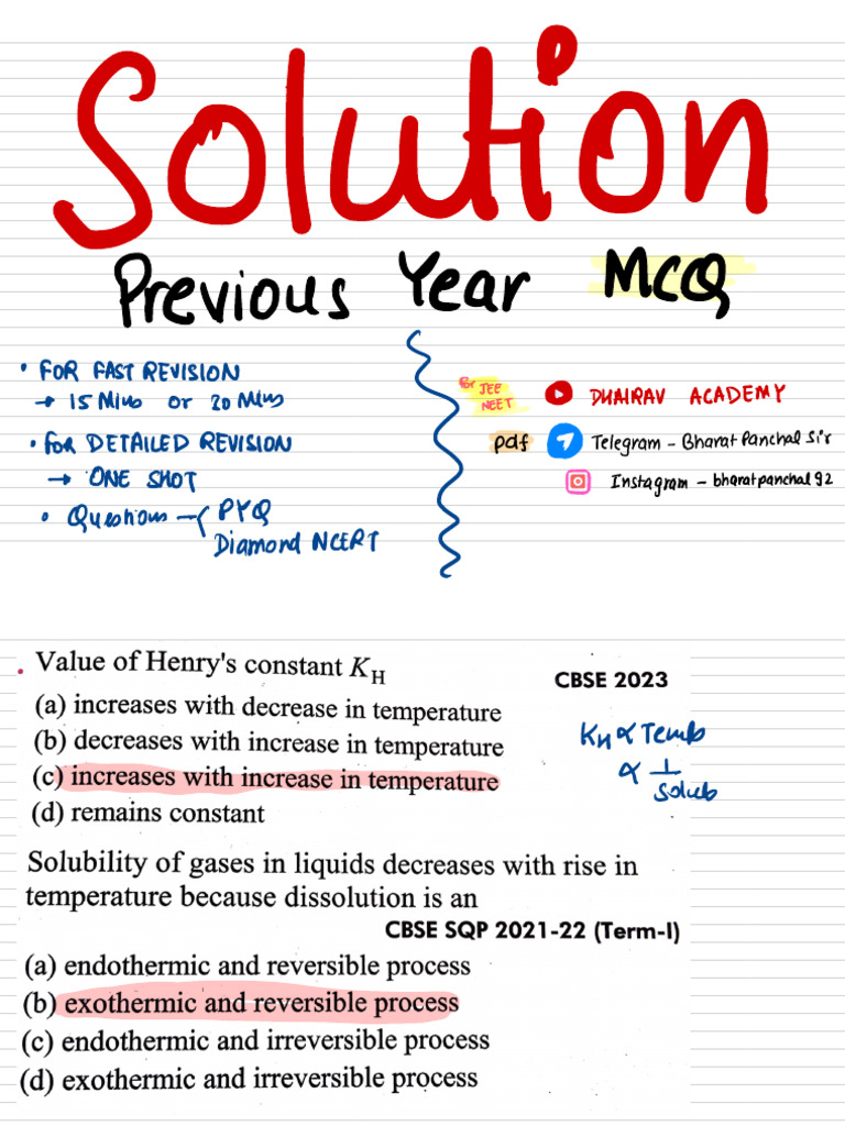 Solution - MCQ 12th Class | PDF