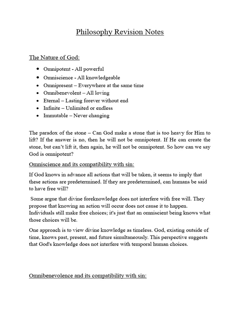 Philosophy Revision Notes | PDF | Omnipotence | God