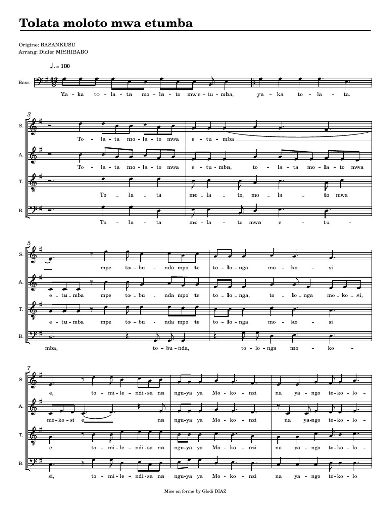 Tolata Molato Mwa Etumba Basankusu - Arr, Didier Mishibabo | PDF