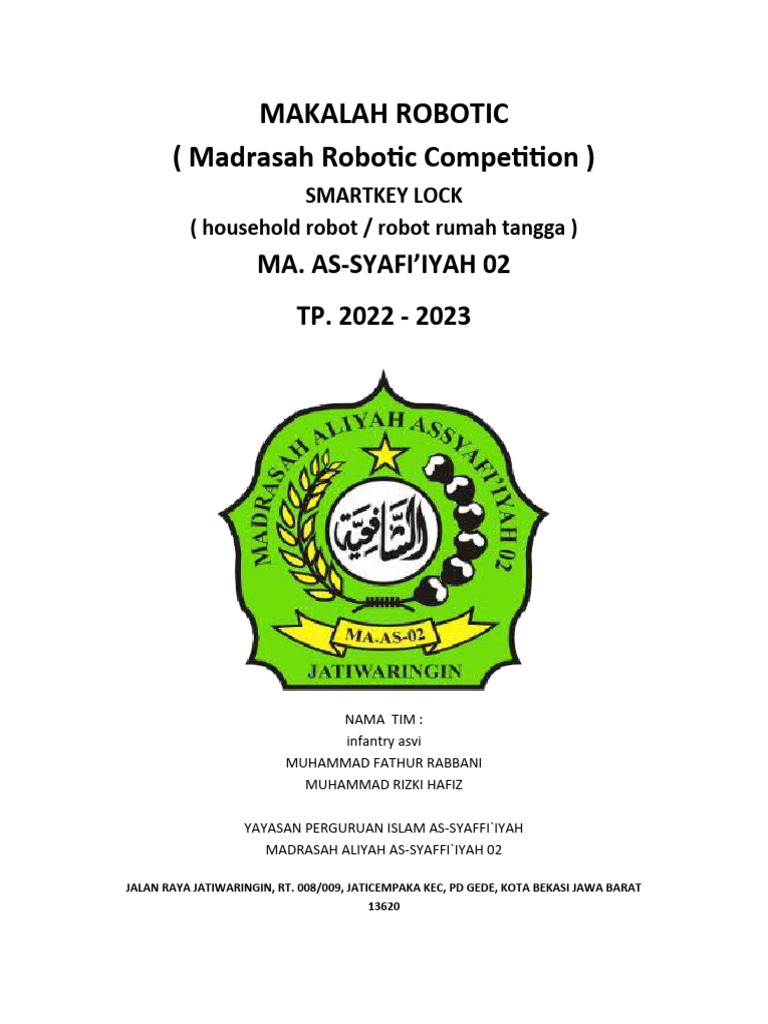Contoh Proposal Atau Makalah Project Tim Infantry Makalah Robotic Smart Key Lock-1 | PDF