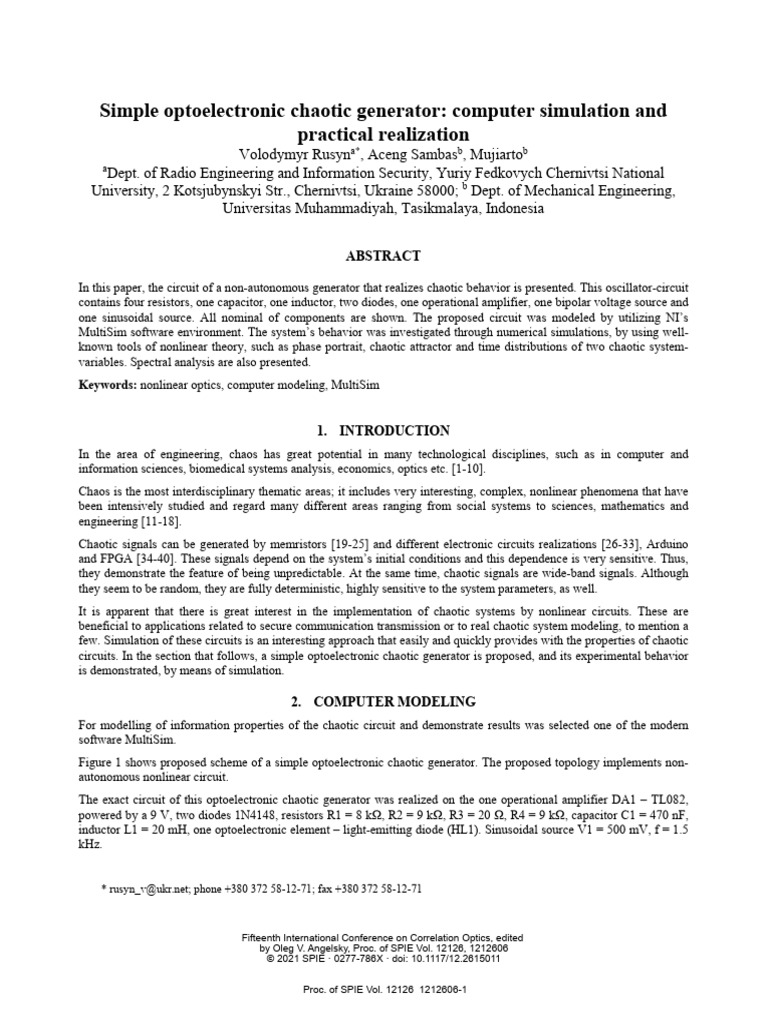 Simple Optoelectronic Chaotic Generator: Computer Simulation and Practical Realization | PDF ...
