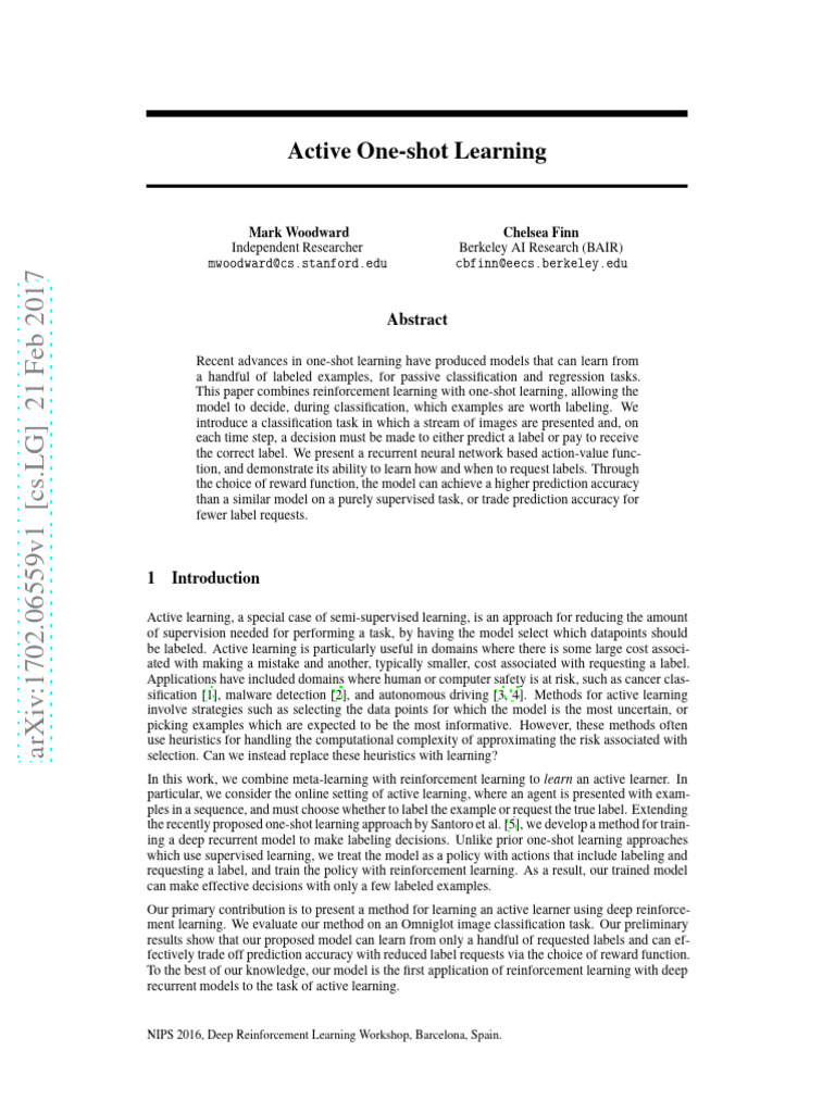 Active One-shot Learning | PDF | Artificial Neural Network | Learning