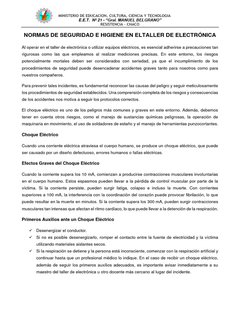 Normas de Seguridad Taller de Electronica - 032411 | PDF | Soldadura ...