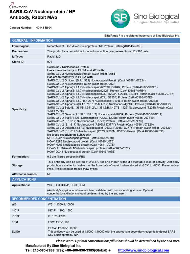 R004 - SARS CoV, SARS CoV 2 Nucleocapsid Antibody | PDF | Monoclonal ...