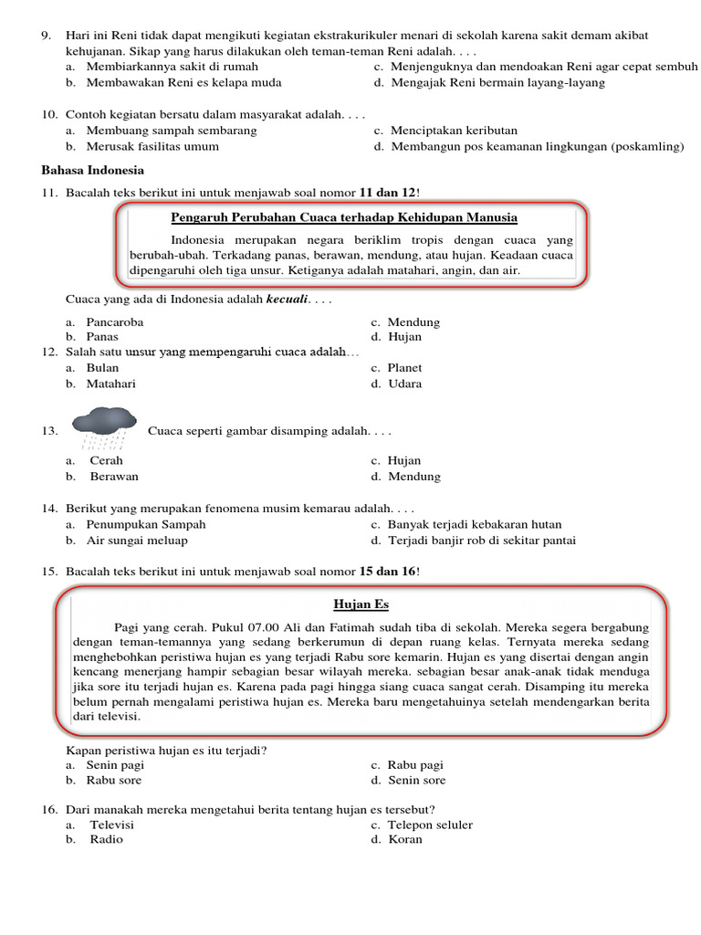 SOAL PAS KELAS 3 SD TEMA 5 (Lanjutan) | PDF