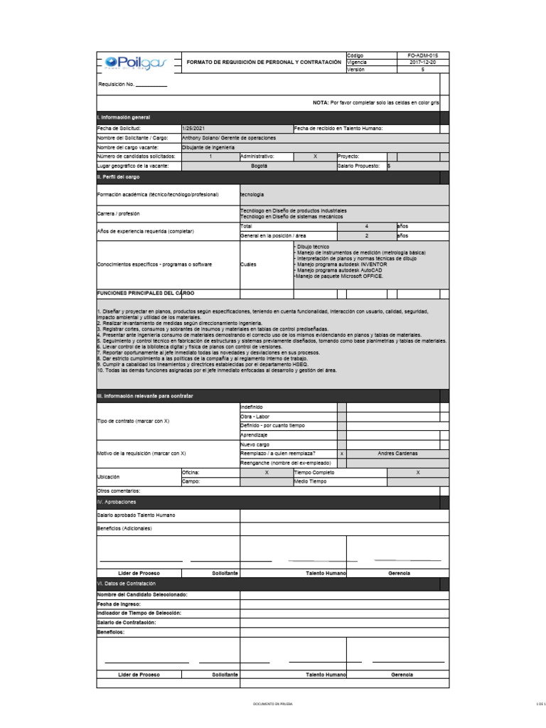 FO-ADM-015 - Formato de Requisición de Personal Dibujante | PDF | Ingeniería | Software