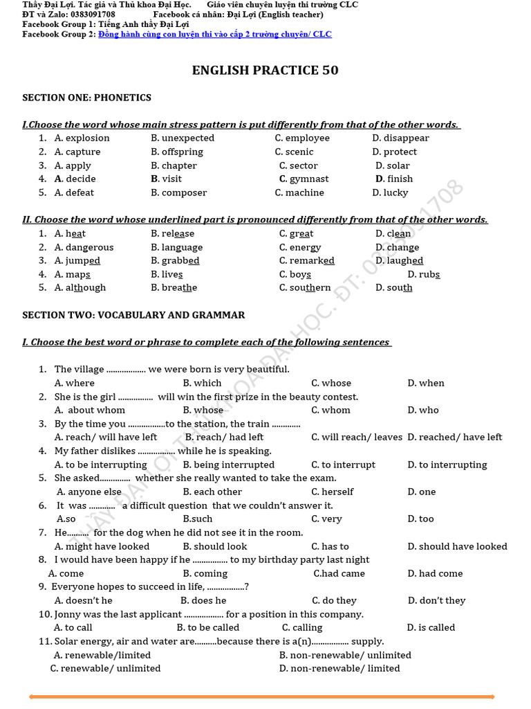 Đề 50 HSG 9 | PDF | English Language | Linguistics