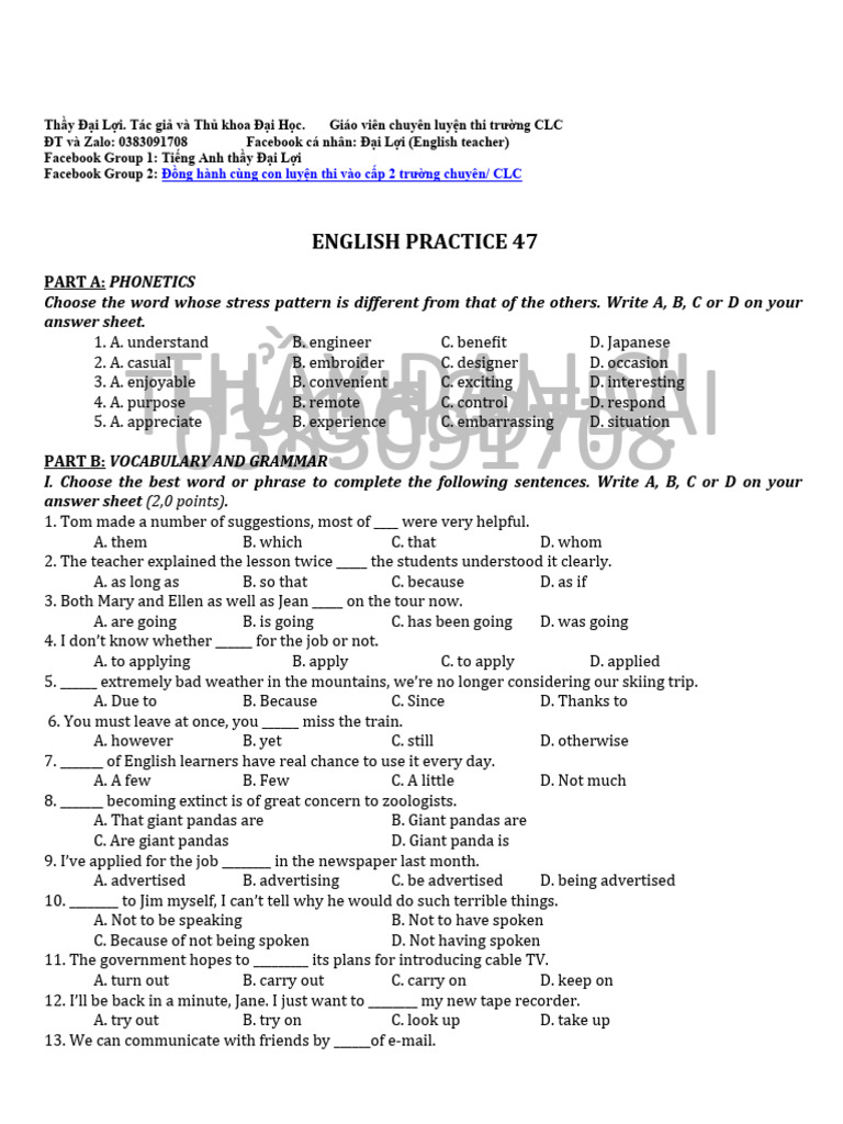 đề 47 HSG 9 | PDF | Dream