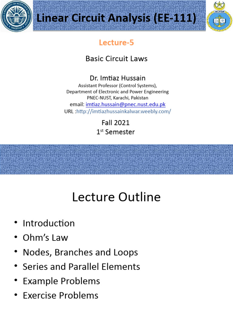 Lecture-5 Basic Laws | PDF | Electrical Resistance And Conductance | Electrical Network