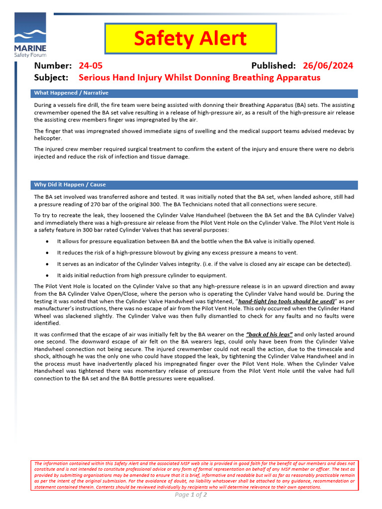 MSF Safety Alert 24.05 | PDF | Valve | Equipment