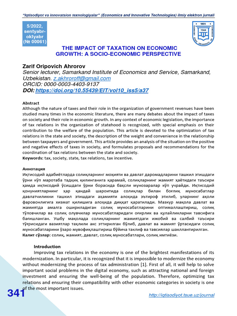 The Impact of Taxation On Economic Growth: A Socio-Economic Perspective ...