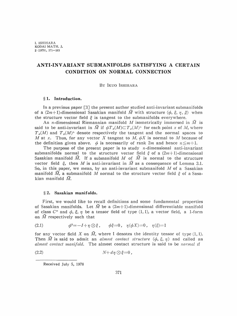 1979 - Anti Invariant Submanifolds Satisfying A Certain Condition On ...