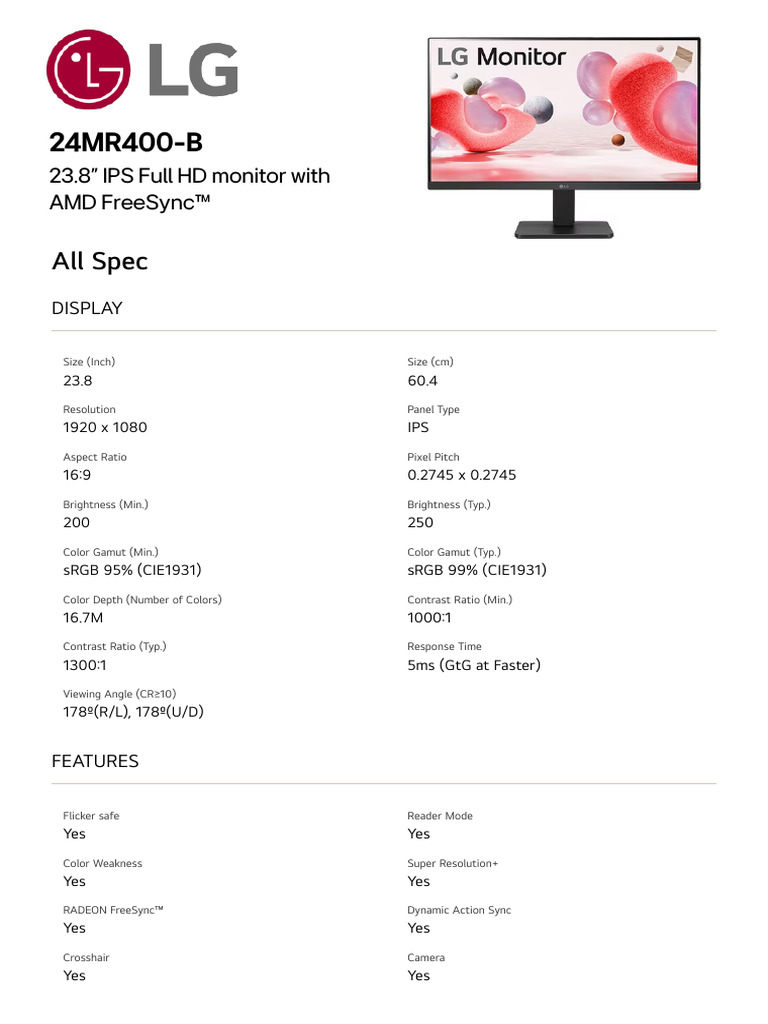 LG 24MR400-B Monitor Specifications | PDF