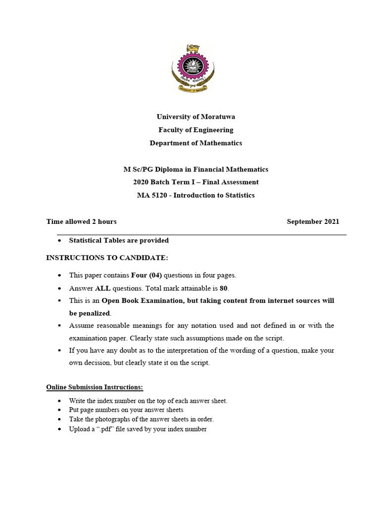 MSc-MA5120 | Download Free PDF | Applied Mathematics | Statistical Inference