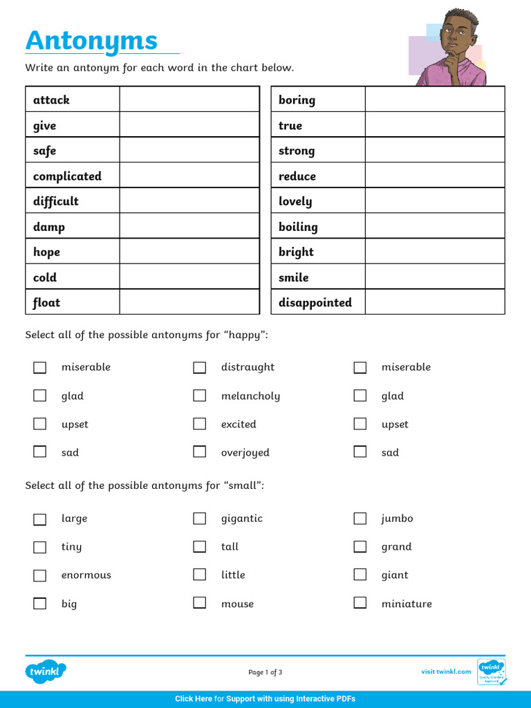 Antonyms Activity Guide for Kids | PDF