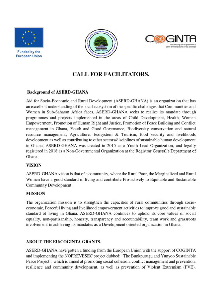 ASERD - GHANA Call For Facilitators | PDF | Peacebuilding | Sustainability