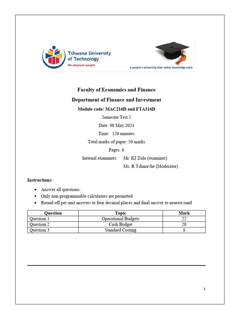 Mac & Fta Sem-Test2 2024 2 | PDF | Inventory | Expense