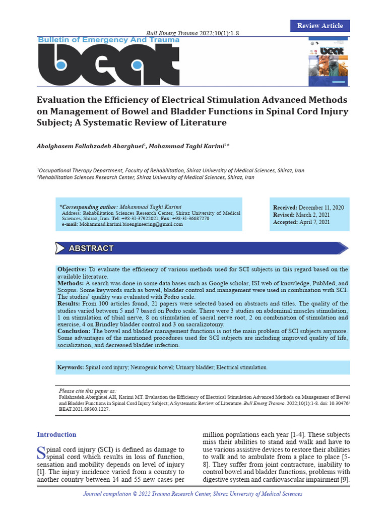 Evaluation the Efficiency of Electrical Stimulation | PDF | Urinary ...
