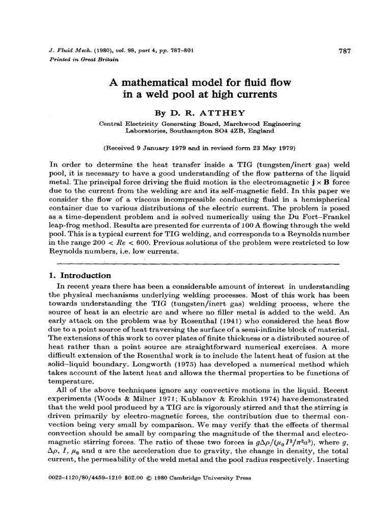1980 - A Mathematical Model For Fluid Flow in A Weld Pool at High Currents | PDF | Fluid ...